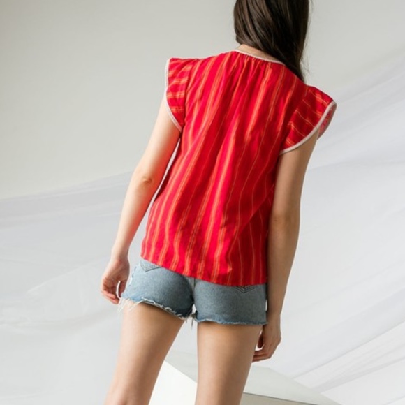 THML | Tops | Last Nwt Thml Red Striped Embroidered Top | Poshmark